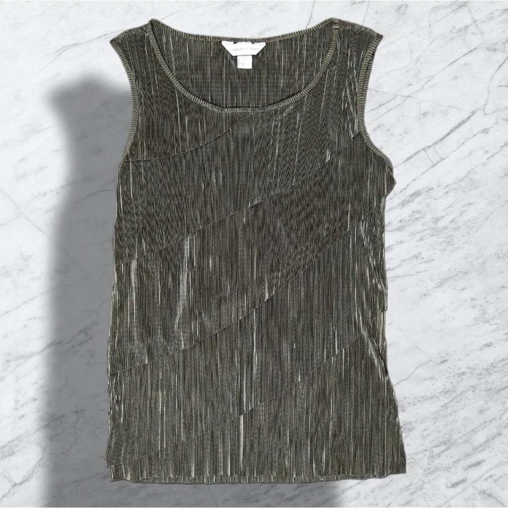 Christopher And Banks Tiered Army Green Plisse Tank T… - Gem